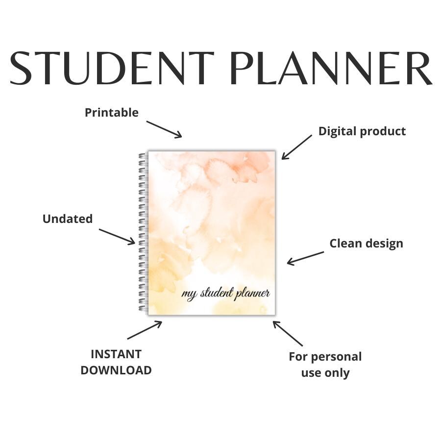 School, Student Planner, Printable, Digital File, Monthly Tasks, Class ...