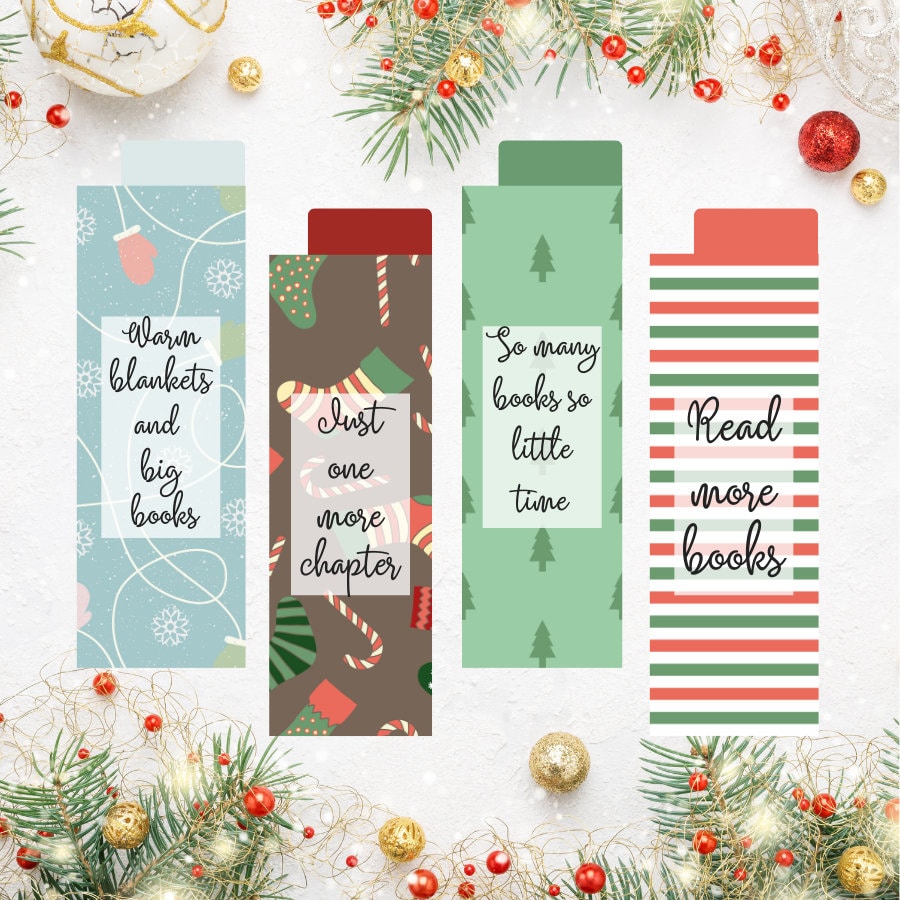 Set of 4 Printable Bookmarks, Quotes, Winter-themed, Christmas-themed ...