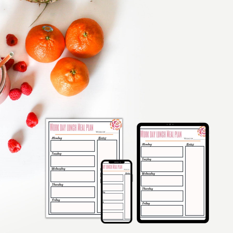 Printable Work Day Weekly Lunch Meal Planning Sheet | Digital File ...