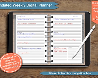 Digital Weekly Planner Undated Planner for iPad Goodnotes, Notability ...