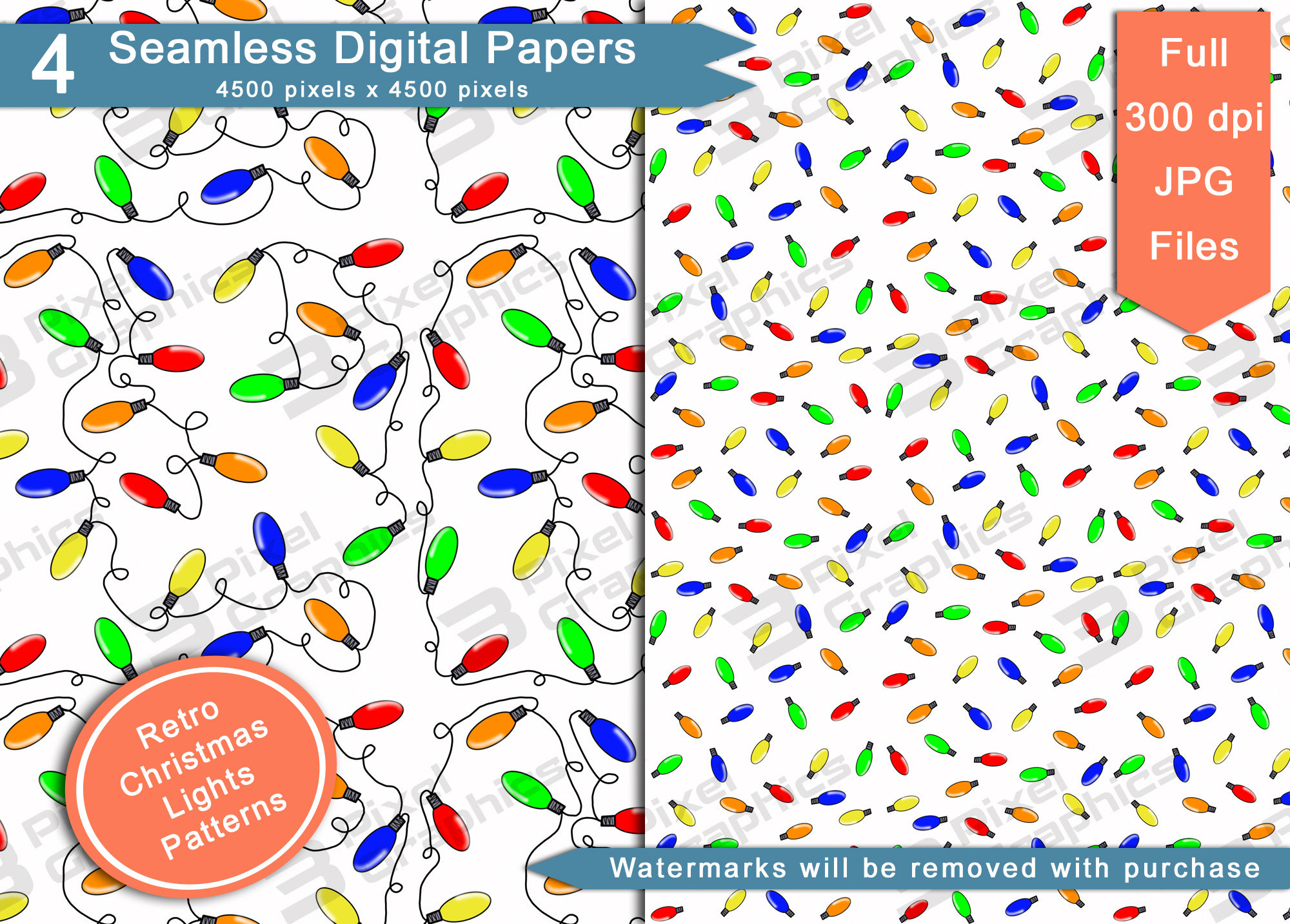 Christmas Lights Seamless Digital Paper Backgrounds - Etsy