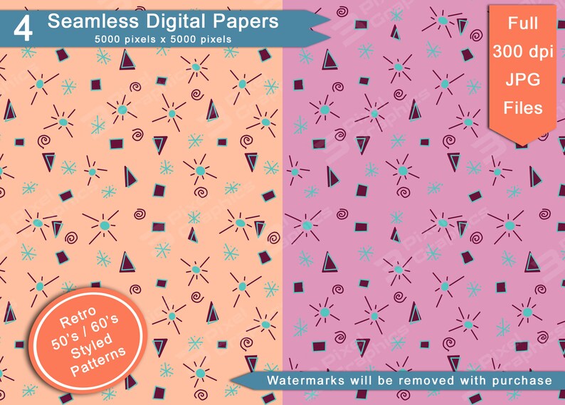 Retro 1950s Mid Century Seamless Digital Paper Backgrounds - Etsy
