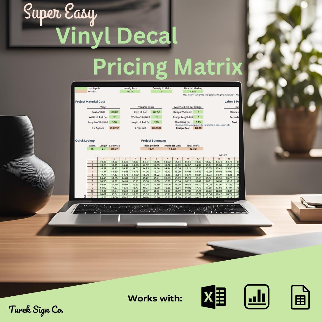 Decal Pricing Matrix Spreadsheet: Vinyl & HTV Calculator (digital ...