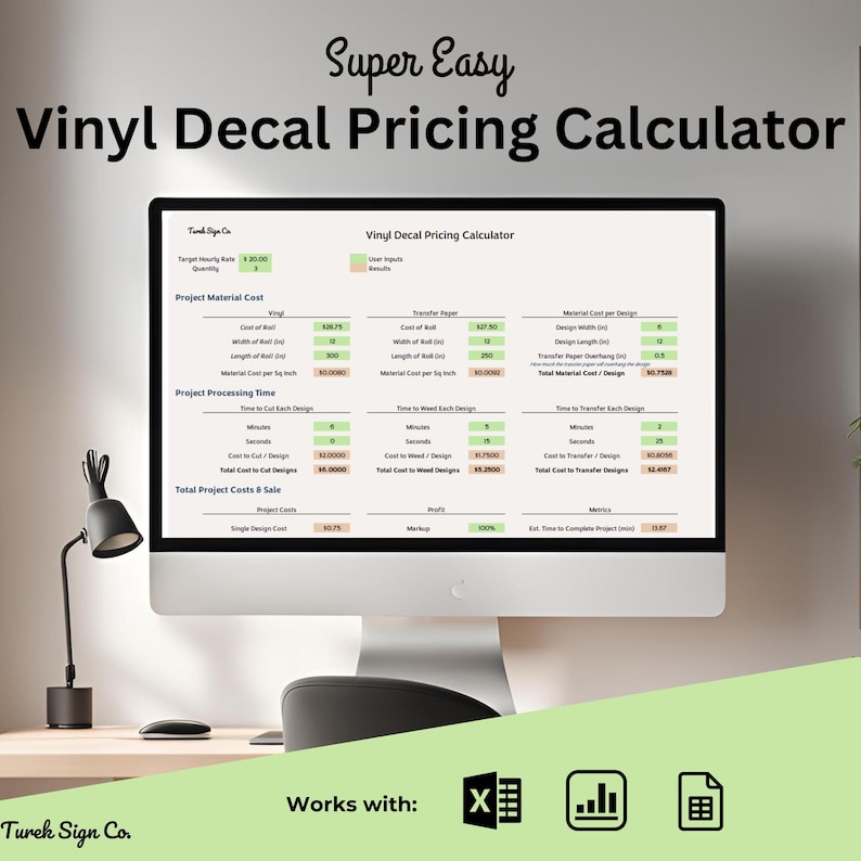 Decal Pricing Calculator: Vinyl, HTV (XLSX File, Sheets & Numbers ...
