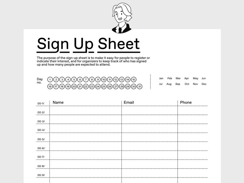 Editable Sign up Sheet Template, Event Sign Up, Customer Sign In, Sign ...