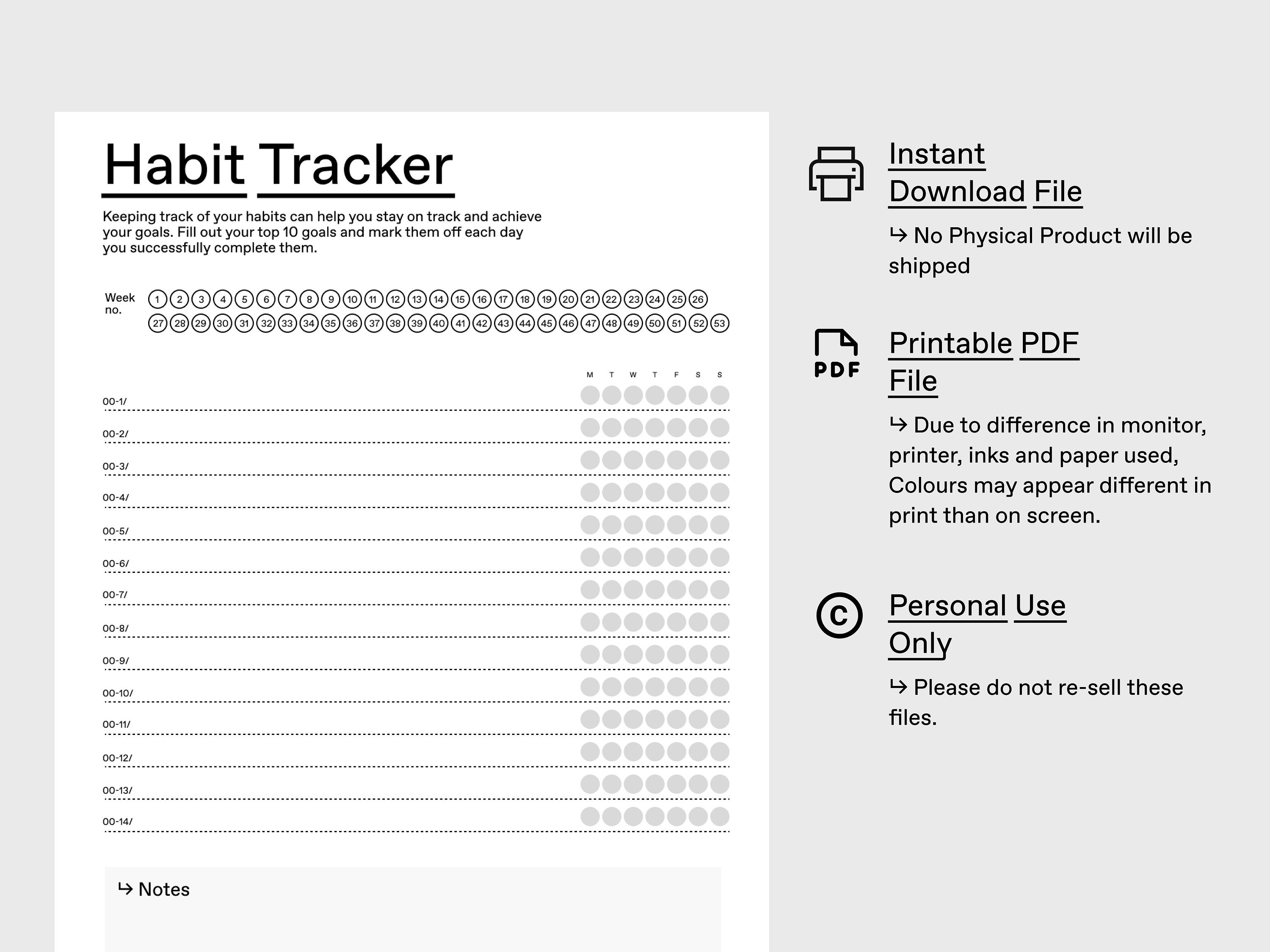 Weekly Habit Tracker Printable, Habit Tracker Template, Digital Habit ...