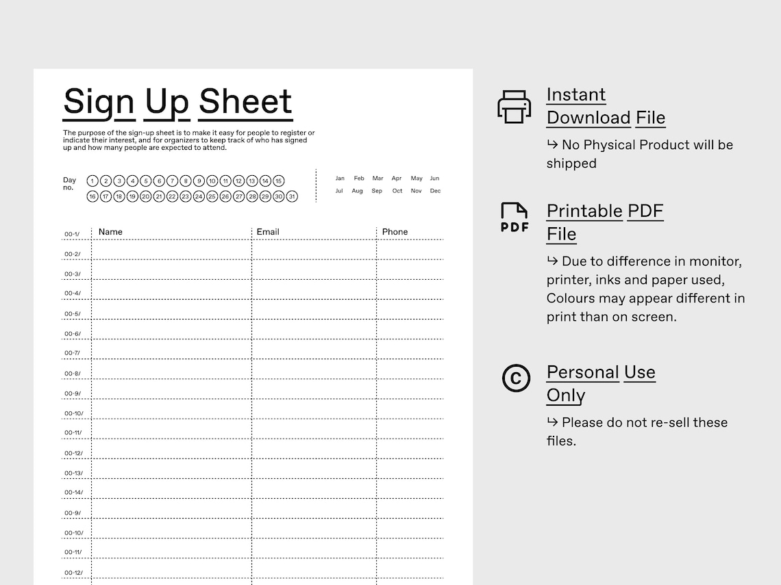 Editable Sign up Sheet Template, Event Sign Up, Customer Sign In, Sign ...