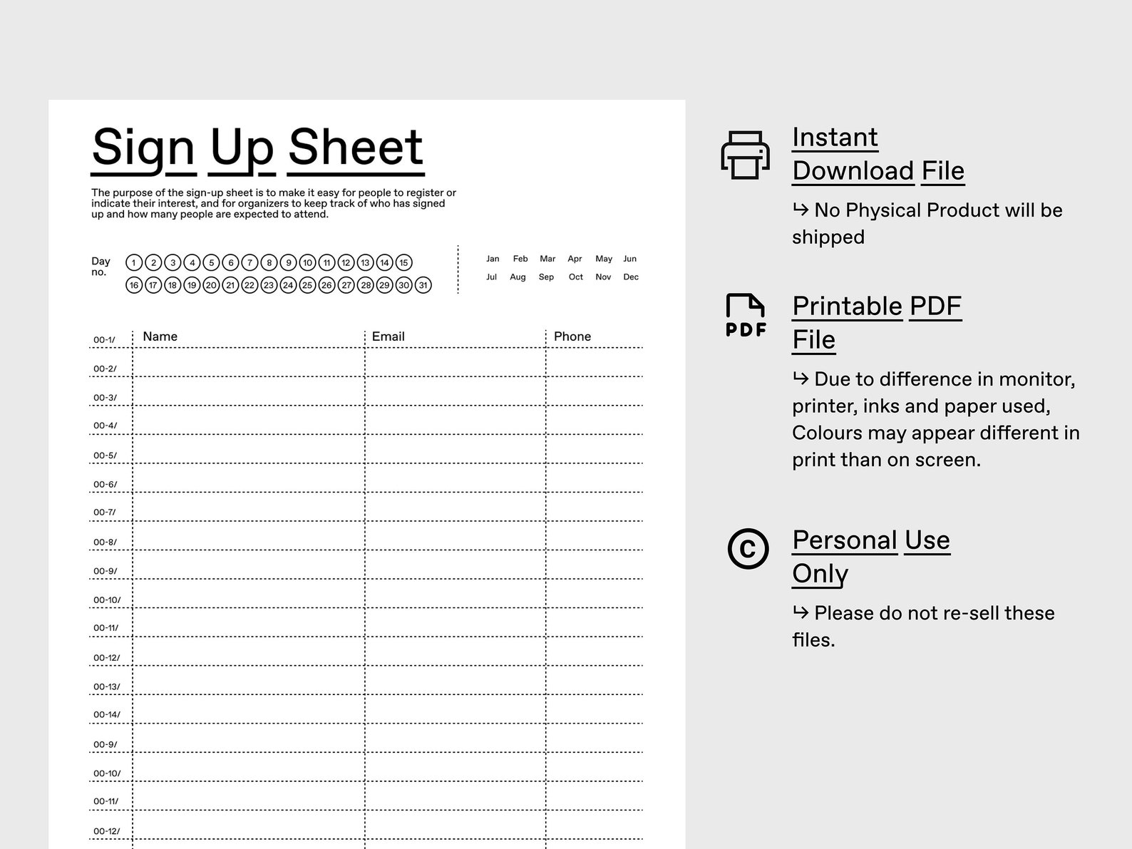 Editable Sign up Sheet Template, Event Sign Up, Customer Sign In, Sign ...