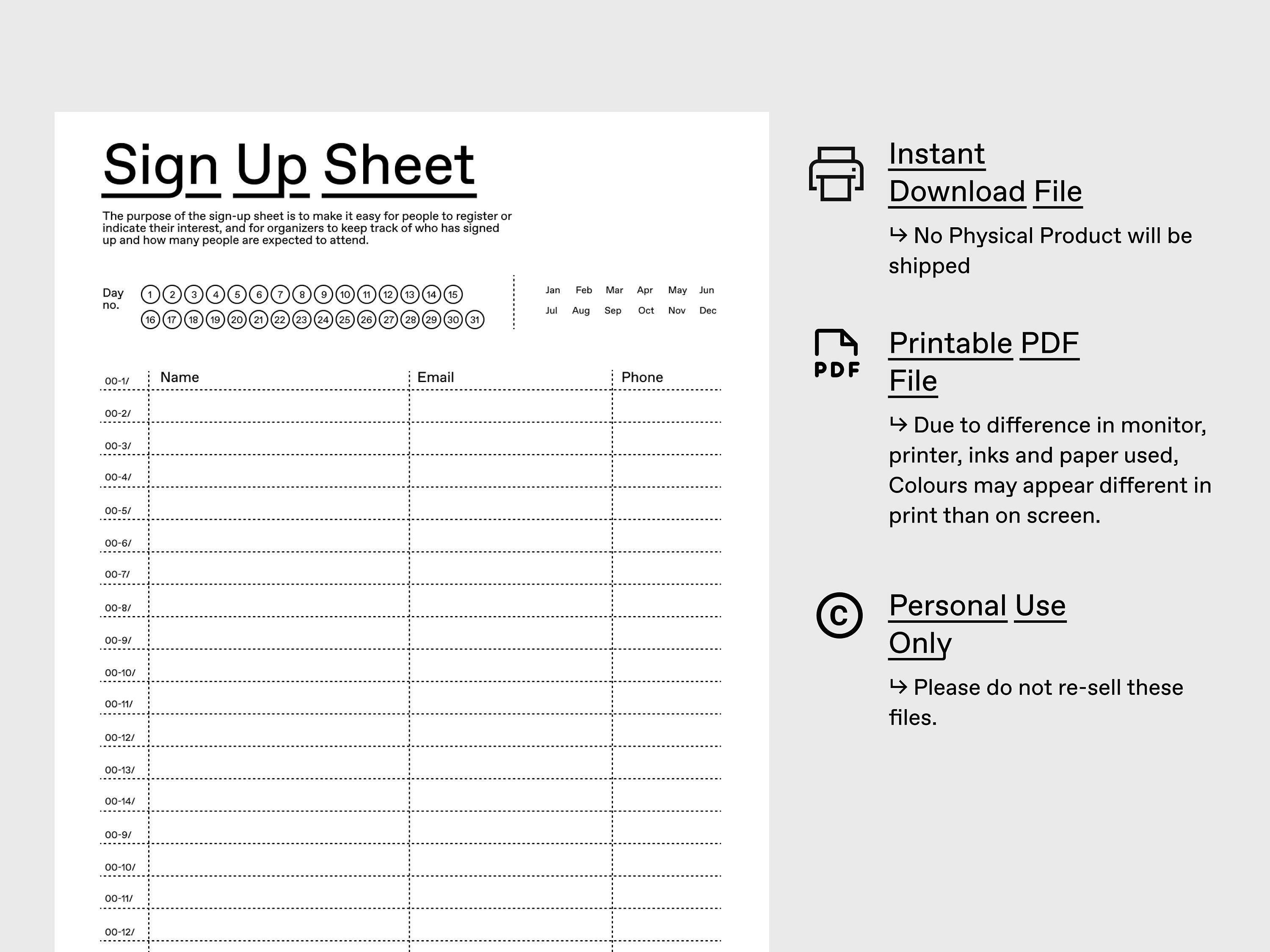 Editable Sign up Sheet Template, Event Sign Up, Customer Sign In, Sign ...
