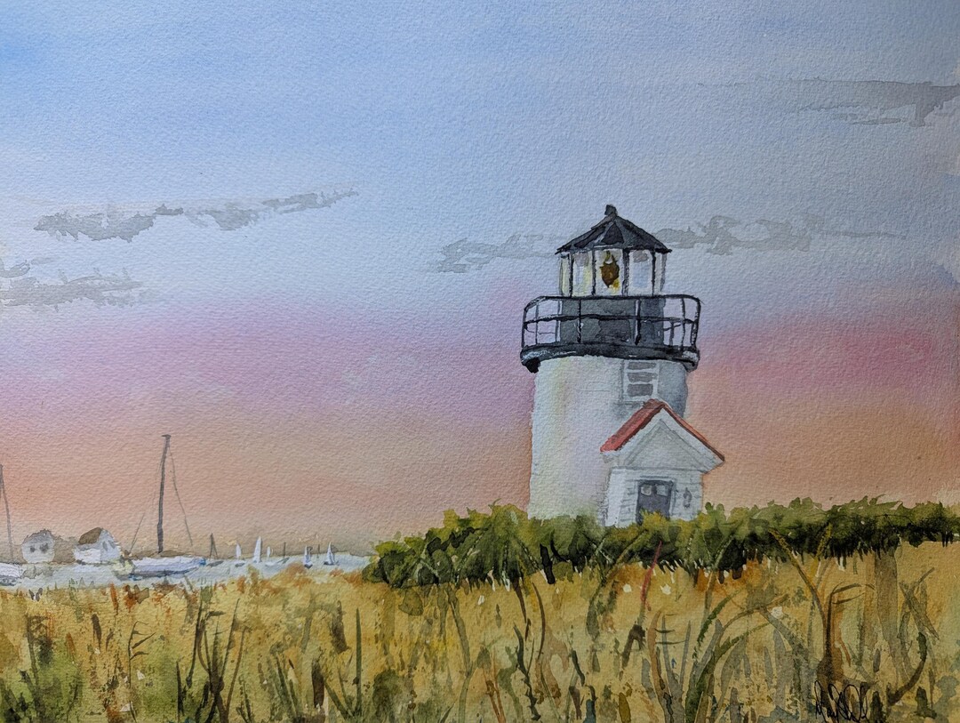 Coastal Lighthouse Cape Cod Beach Scene Shore Setting Original ...