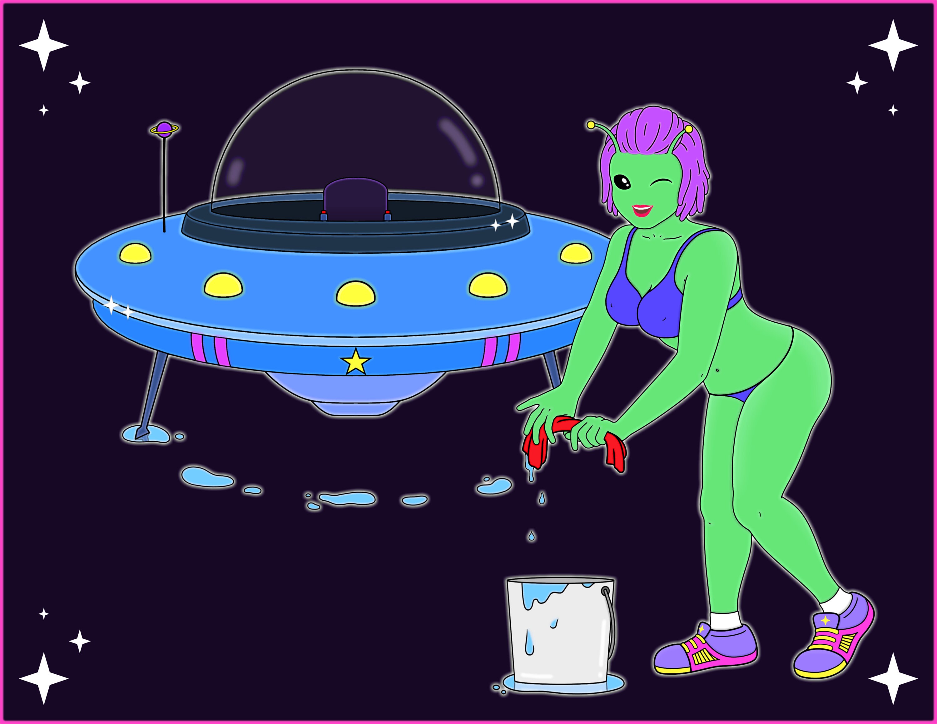 Sexy Alien Ufo Car Wash Art Print Poster 85 X 11 Etsy