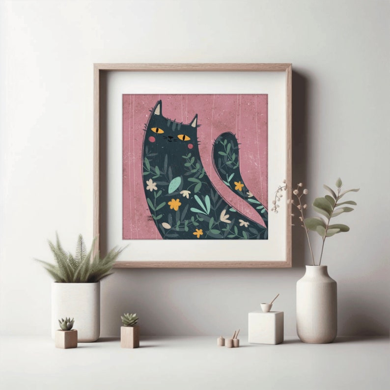 Digital Art Print - Black Cat - Printable Home Decor - Etsy