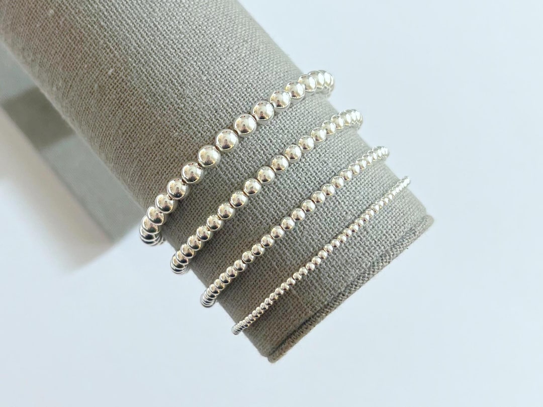 Sterling Silver Bead Bracelet, 2mm 3mm 4mm 5mm Silver Ball Bead ...