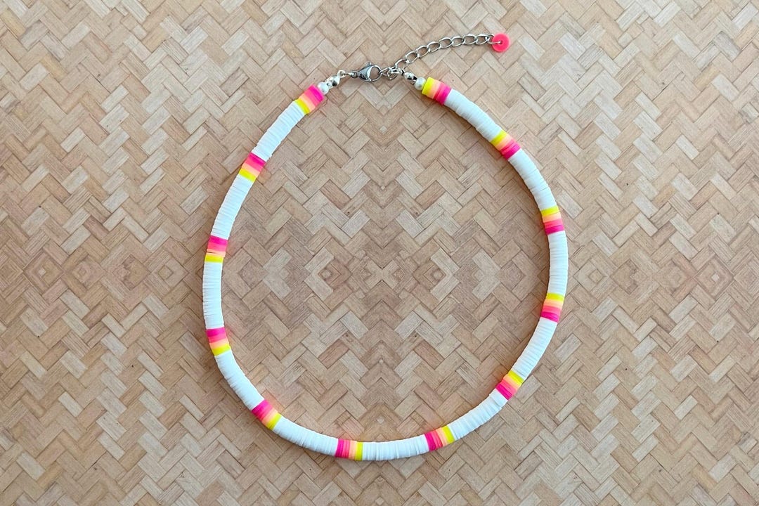Sunset Heishi Bead Surf Necklace | Clay Polymer Beaded Necklace ...