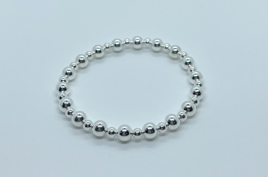 925 Sterling Silver Beaded Stretch Bracelet | Sterling Silver Elastic ...