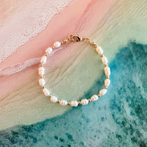 Pearl Gold Bead Bracelet - Etsy