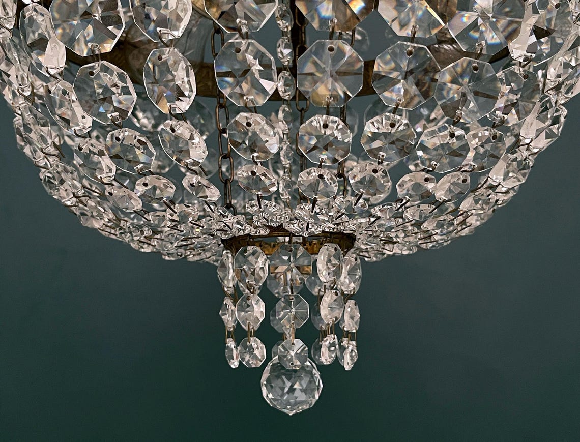 Antique / Vintage Brass & Crystals 3 Lights French Empire Chandelier ...