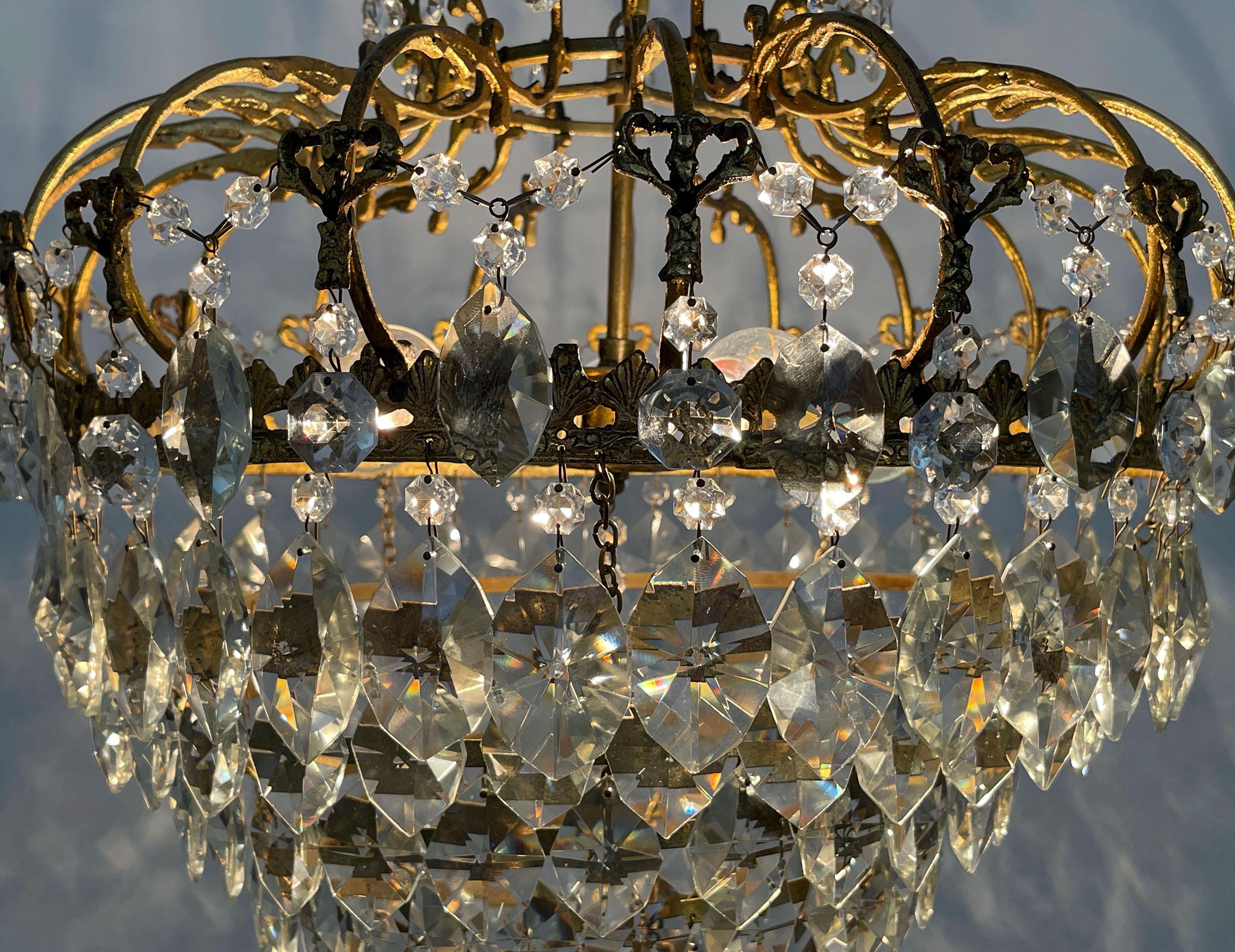 Antique / Vintage Brass & Crystals CROWN 7 Tiers 6 Lights HUGE ...
