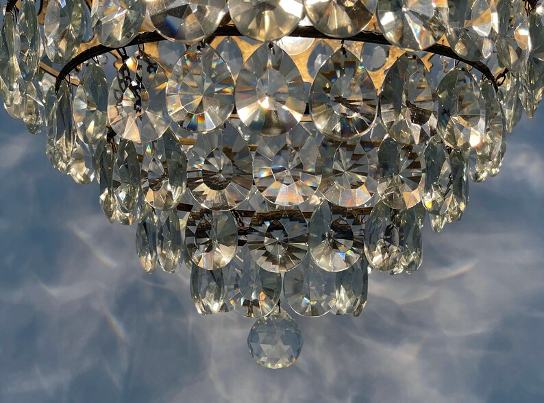 Antique / Vintage Low Ceiling Large Brass & Crystal 6 Tiered Chandelier ...