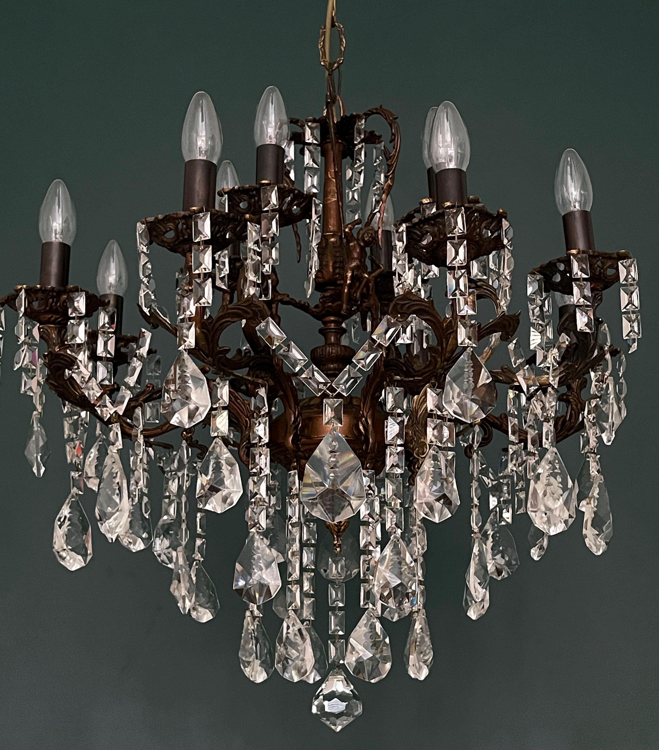 Antique / Vintage Grand Size Brass & Crystals Cherub 8 + 4 Arms ...