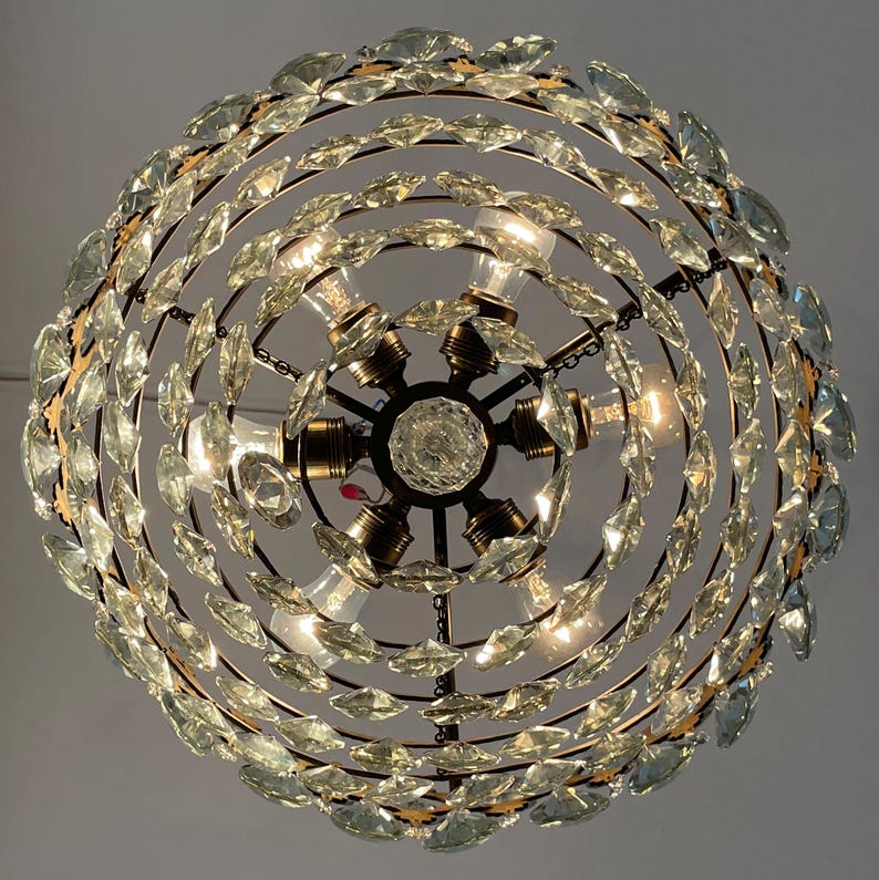 Antique / Vintage Low Ceiling Large Brass & Crystal 6 Tiered Chandelier ...