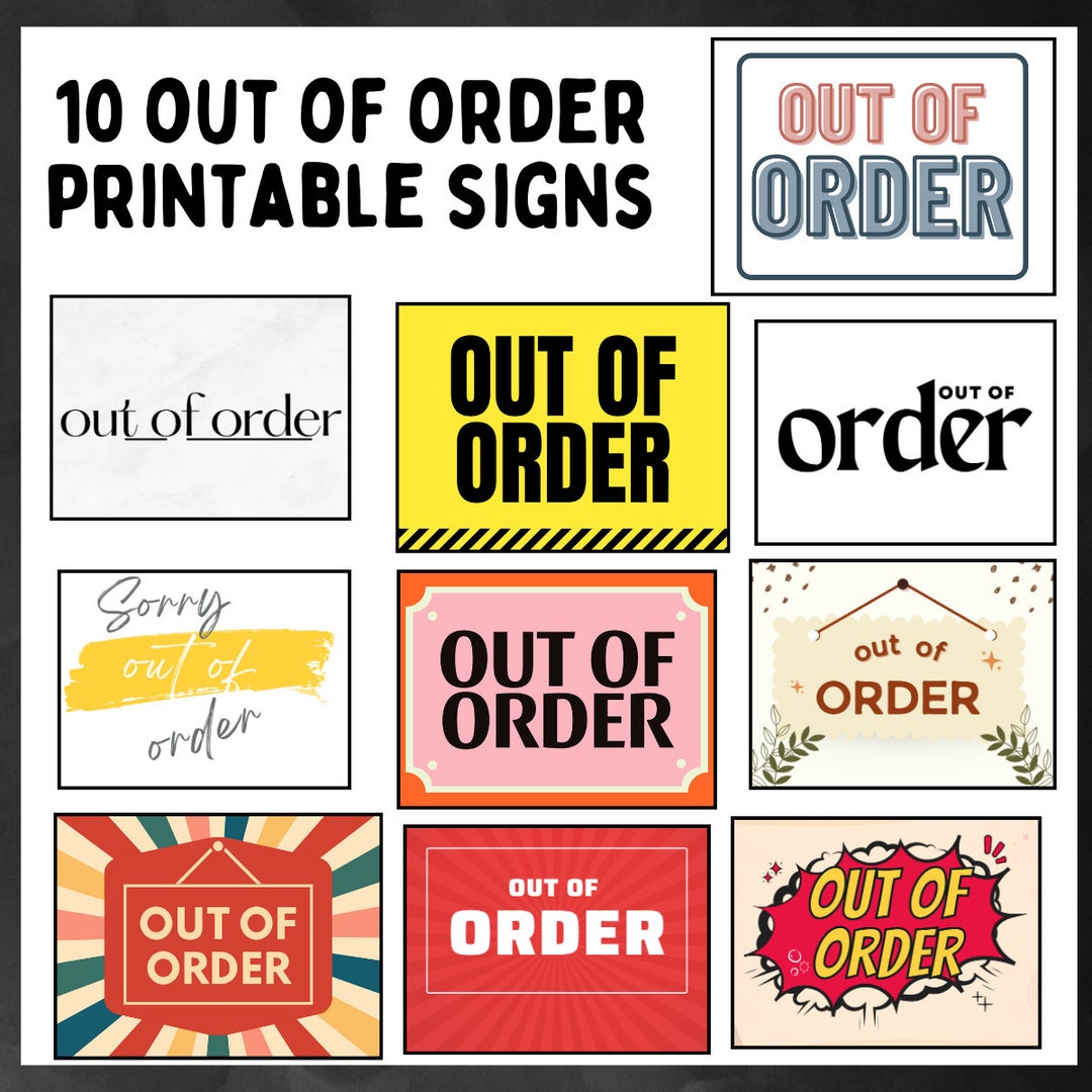 10-pack Out of Order Sign Printables - Instant Digital Download - PDF ...