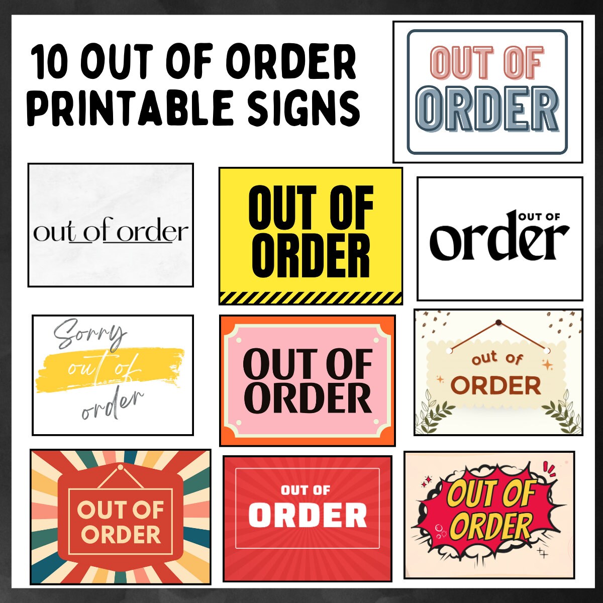 10-pack Out of Order Sign Printables - Instant Digital Download - PDF ...