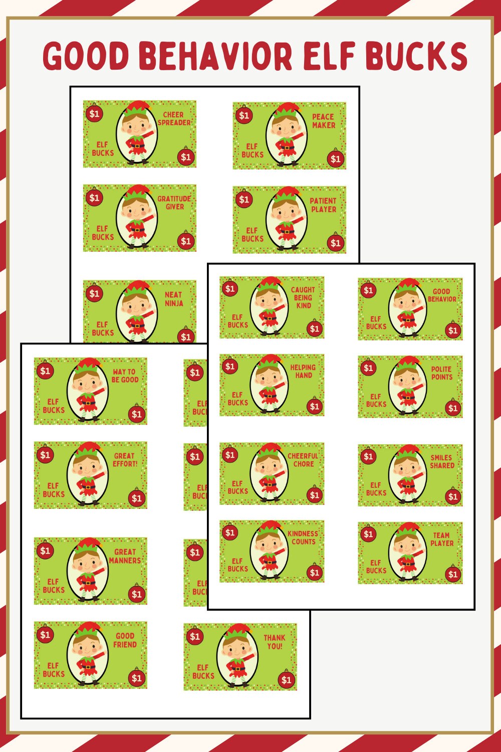 Good Behavior Elf Bucks Elf Dollars Elf Money Elf Dollar 4 Pages of Elf ...