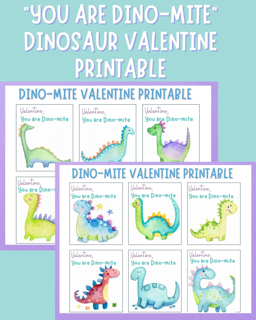 Valentine, You Are Dino-mite Valentine Printable, 2 Page Digital ...
