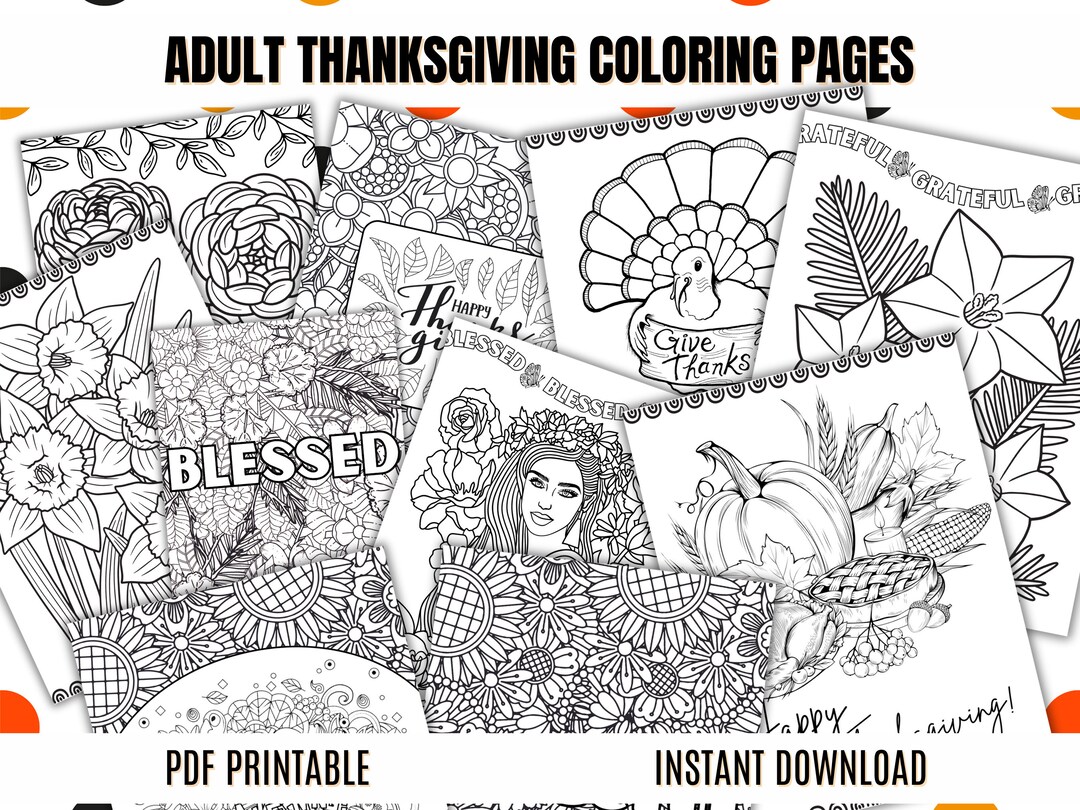 Printable Thanksgiving Coloring Book for Adults - 16 Relaxing Holiday ...