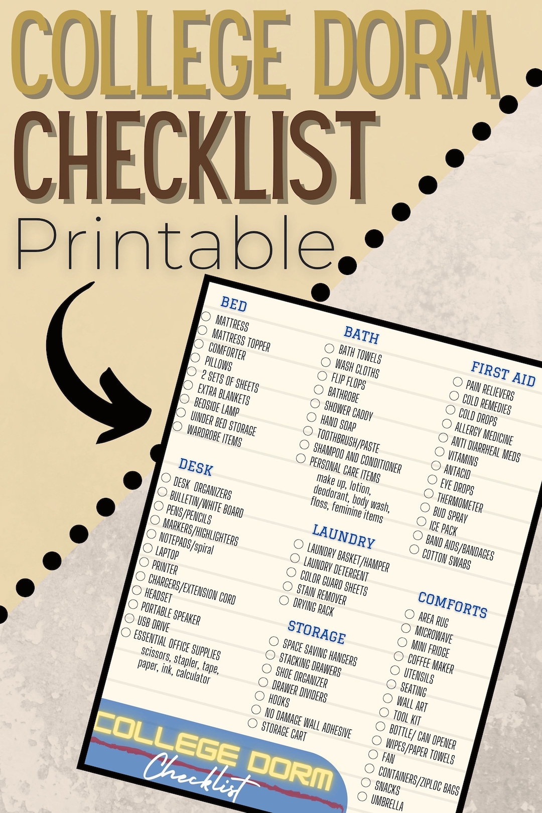 College Dorm Checklist Printable | Freshman Dorm Essentials List ...