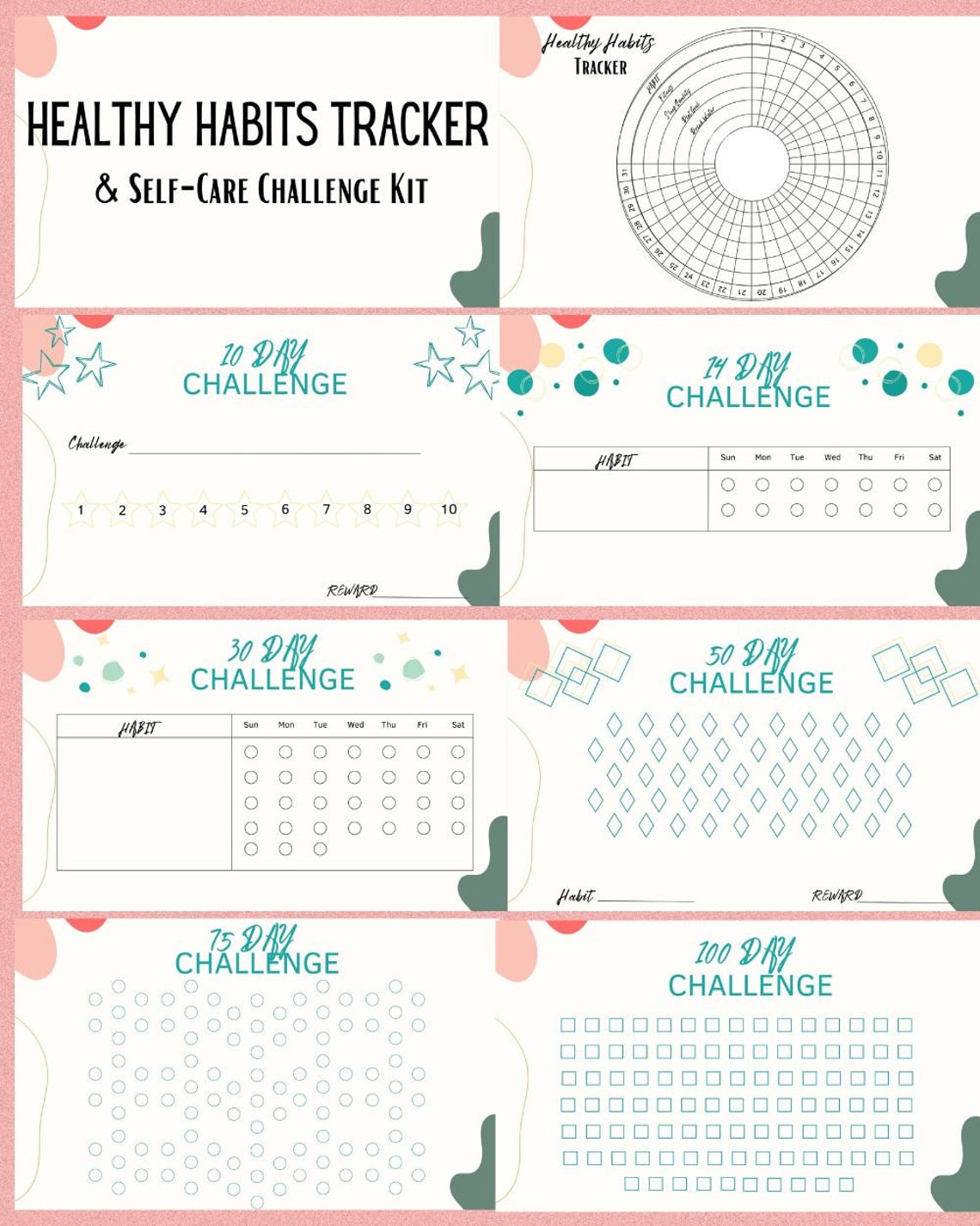 Healthy Habit Self-care Tracker, Healthy Habit Tracker, Self Care ...