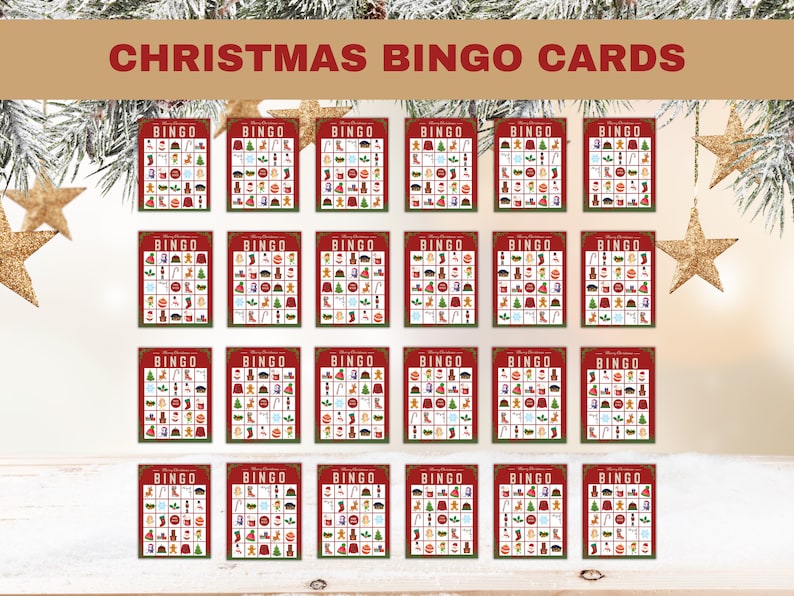 Printable Christmas Bingo Cards for Large Groups- 25 Bingo Cards and ...