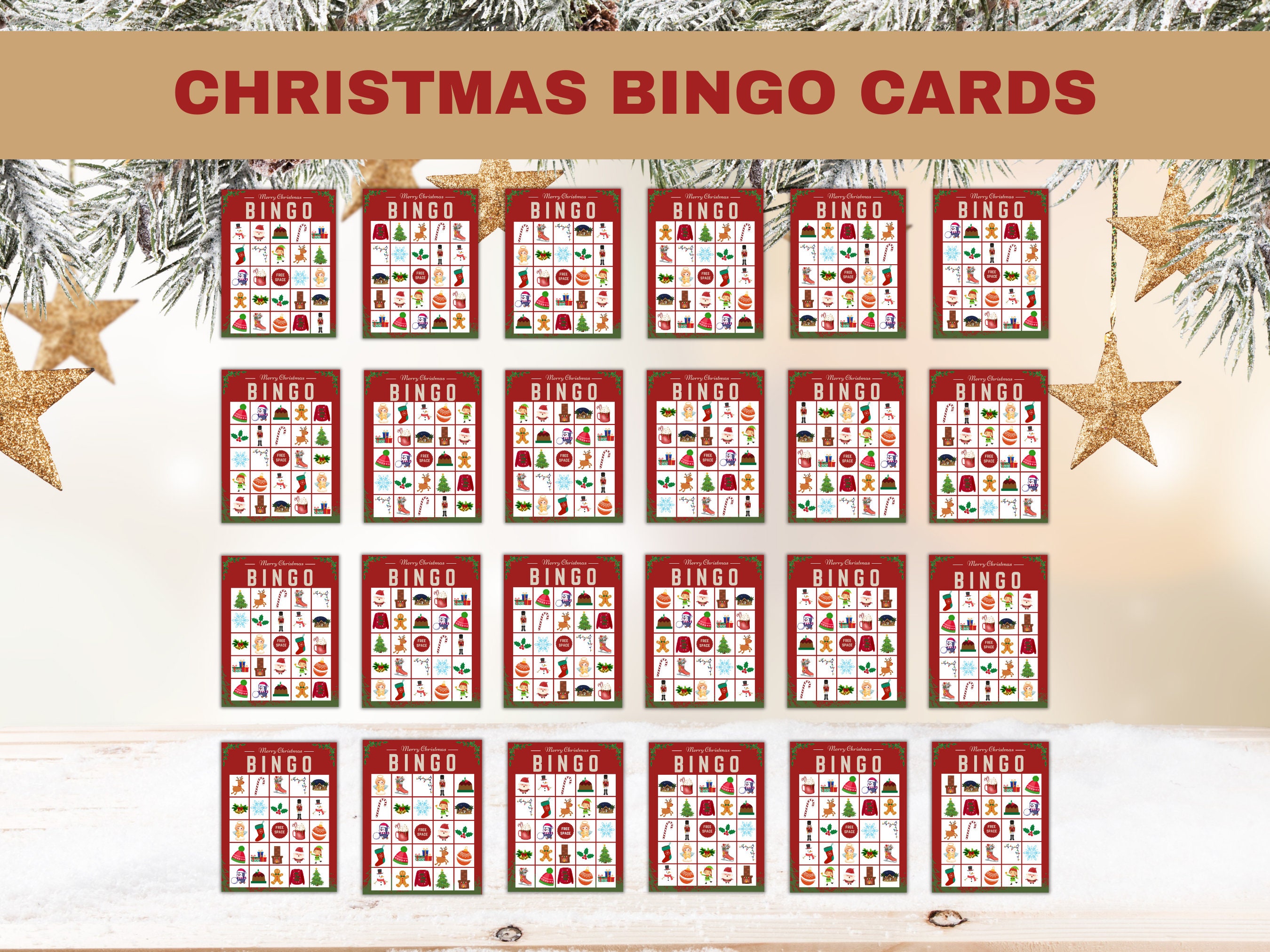 Printable Christmas Bingo Cards for Large Groups- 25 Bingo Cards and ...