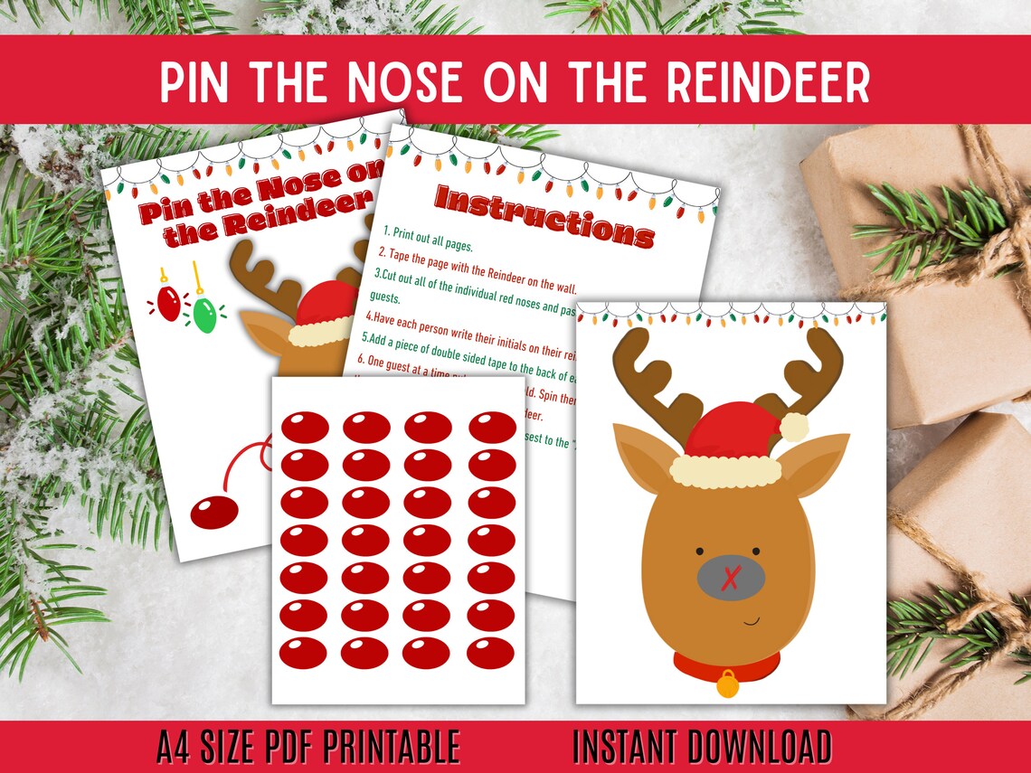 Christmas Party Game for Kids - Printable 'pin the Nose on Rudolph ...