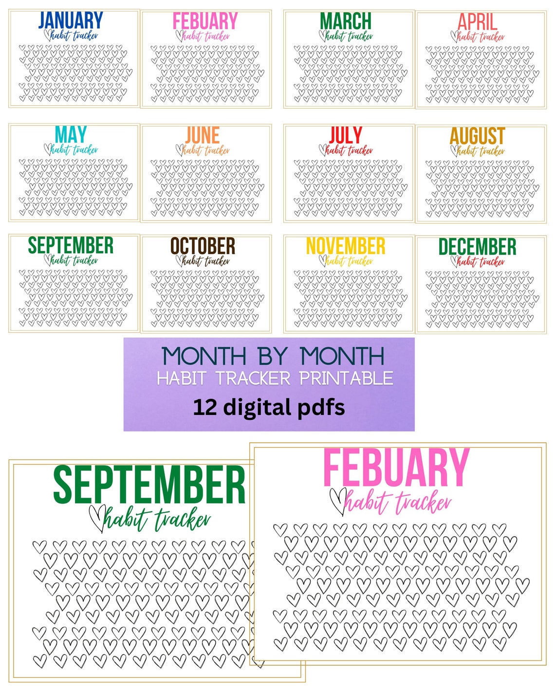 Month to Month Habit Tracker, Monthly Habit Tracker, Digital Habit ...