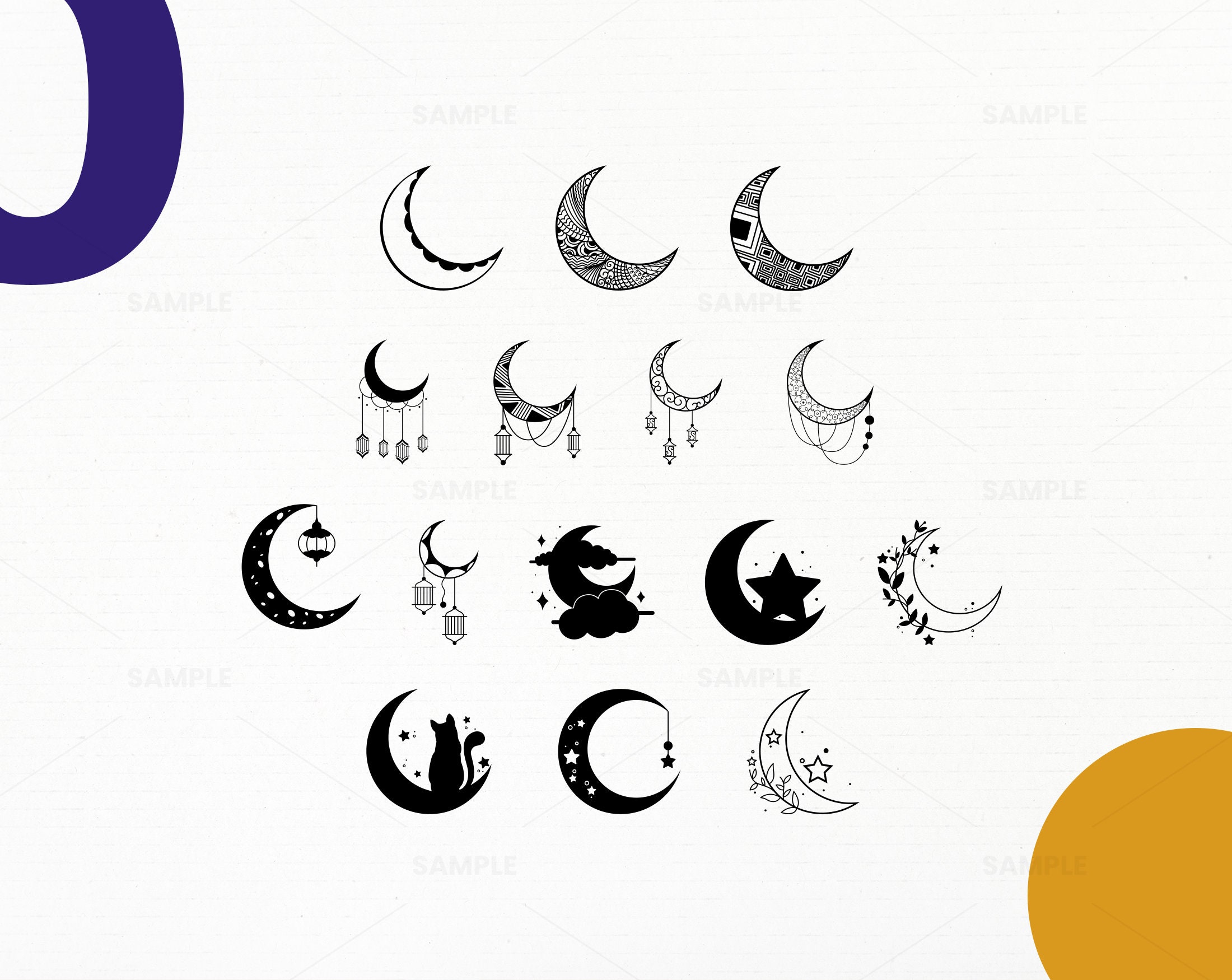 30 Moon SVG Pack | Moon Svg Bundle, Moon Clipart, Celestial Clipart ...