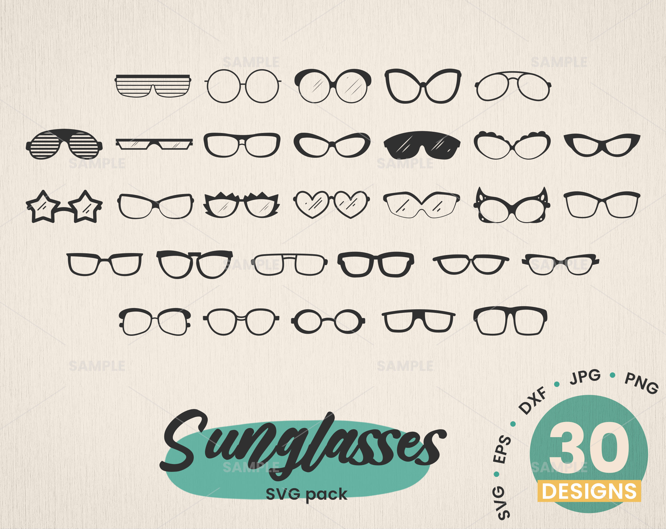 30 Sunglasses SVG Bundle Glasses DXF, Aviator Sunglasses, Sunglasses ...