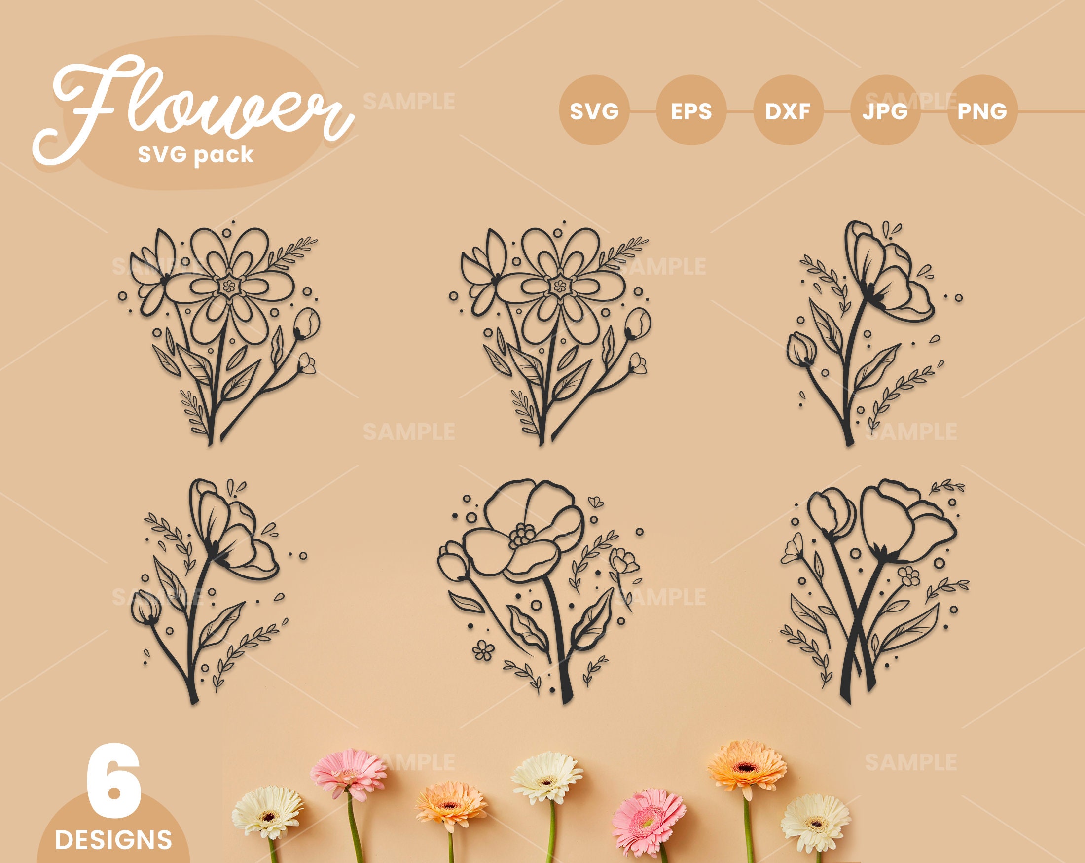 Flowers SVG Pack 9 | Flowers Svg Png Hand Drawn, Floral Svg ...