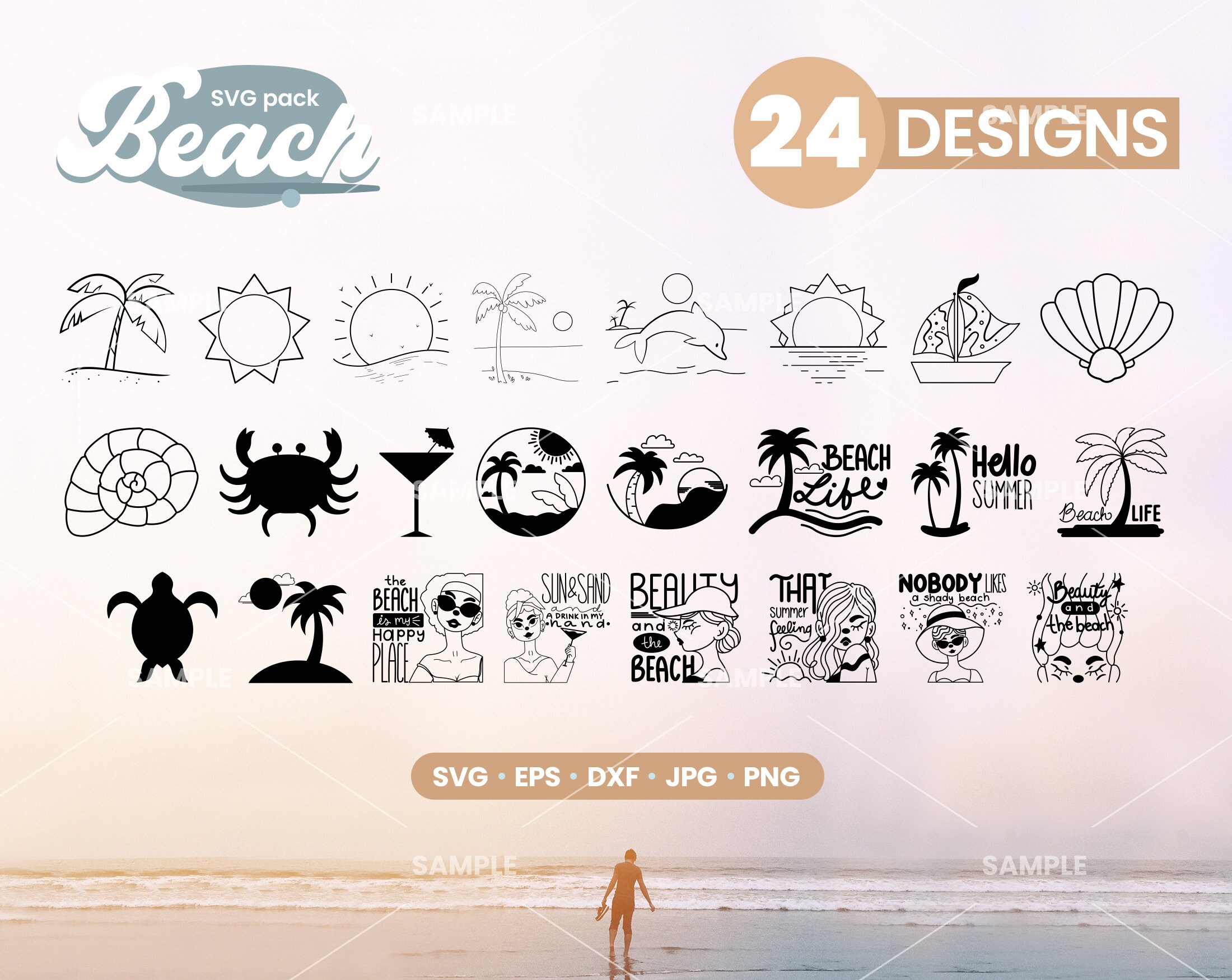 24 Beach SVG Bundle, Best Summer Bundle SVG, Summer Beach Quotes Big ...