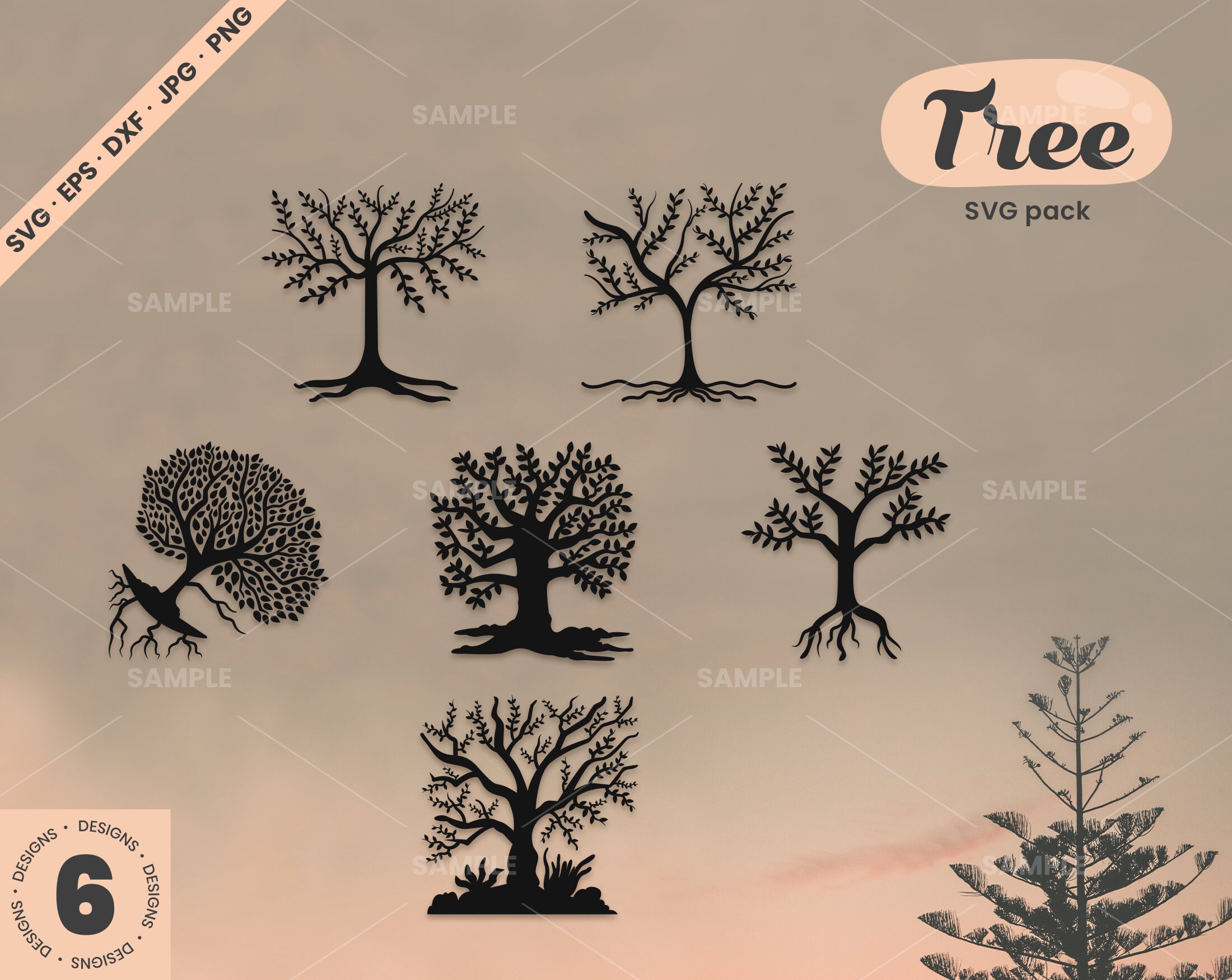 Tree SVG Pack 6 | Tree SVG, Tree Clipart, Vector Cut File for Cricut ...