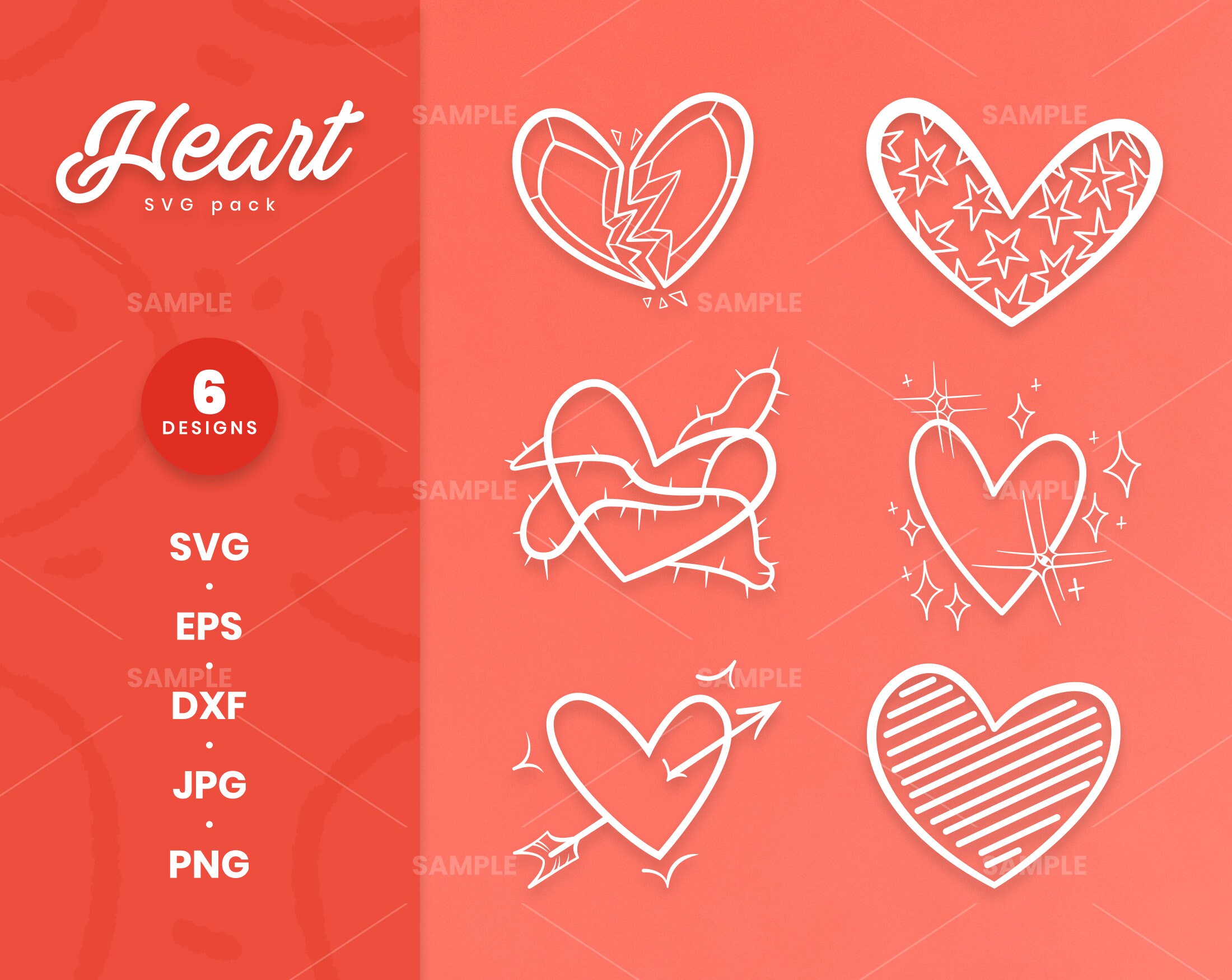 Heart SVG Pack 5 | Heart Bundle Svg, Sketch Heart Svg, PNG, PDF, Cricut ...