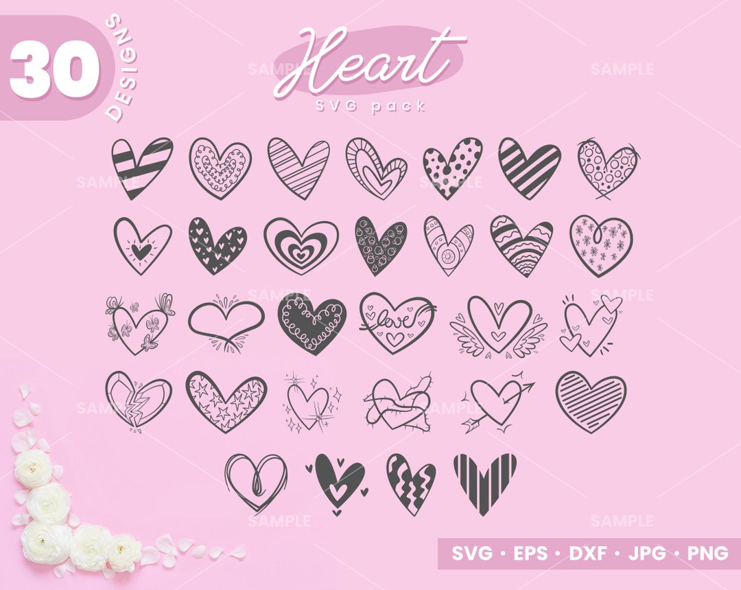 30 Heart SVG Bundle | Hand Drawn Hearts Svg Png, Valentines Day Svg ...
