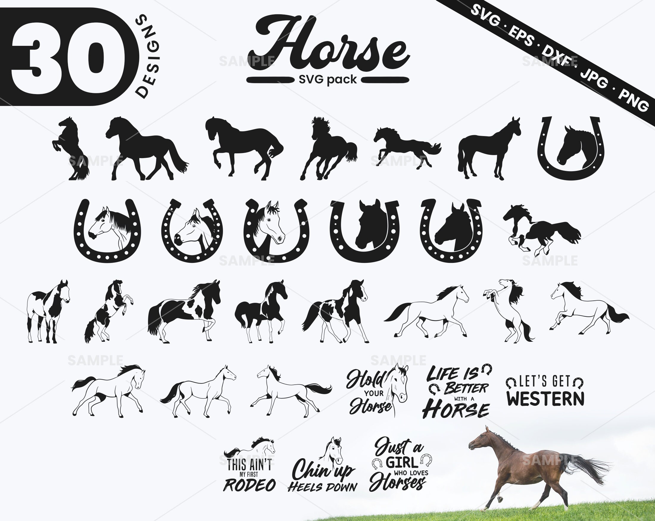Paquete de 30 caballos svg / svg de caballo, svg cabeza de caballo ...