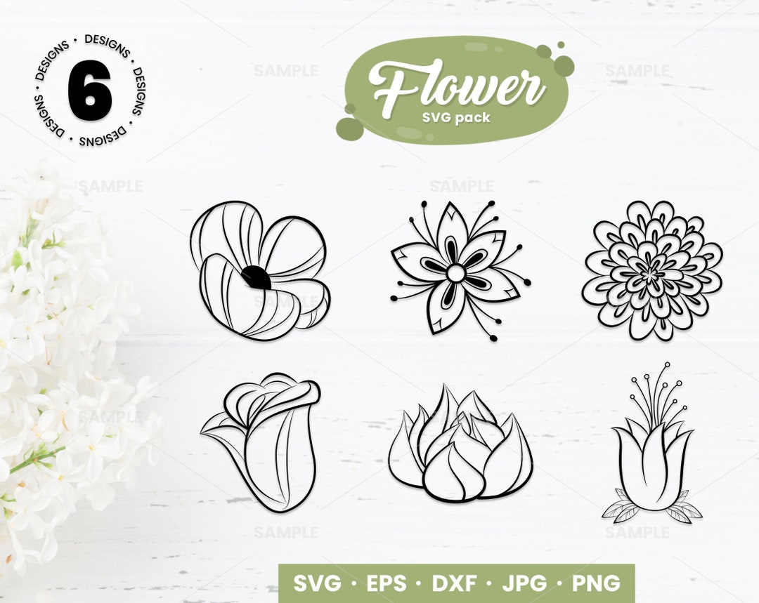 Flowers SVG Pack 2 Flowers Svg Png Hand Drawn, Floral Svg, Wildflowers ...