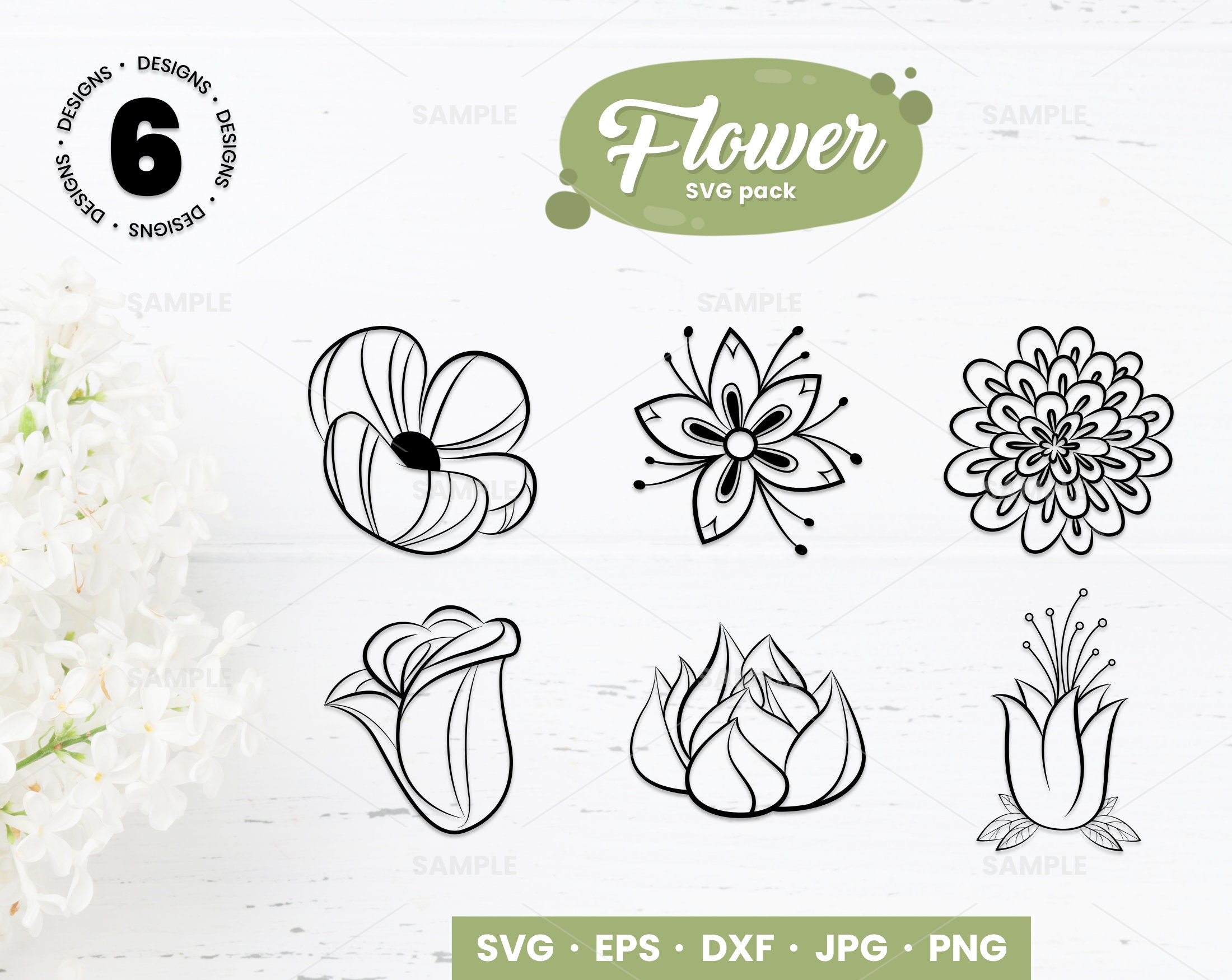 Flowers SVG Pack 2 | Flowers Svg Png Hand Drawn, Floral Svg ...