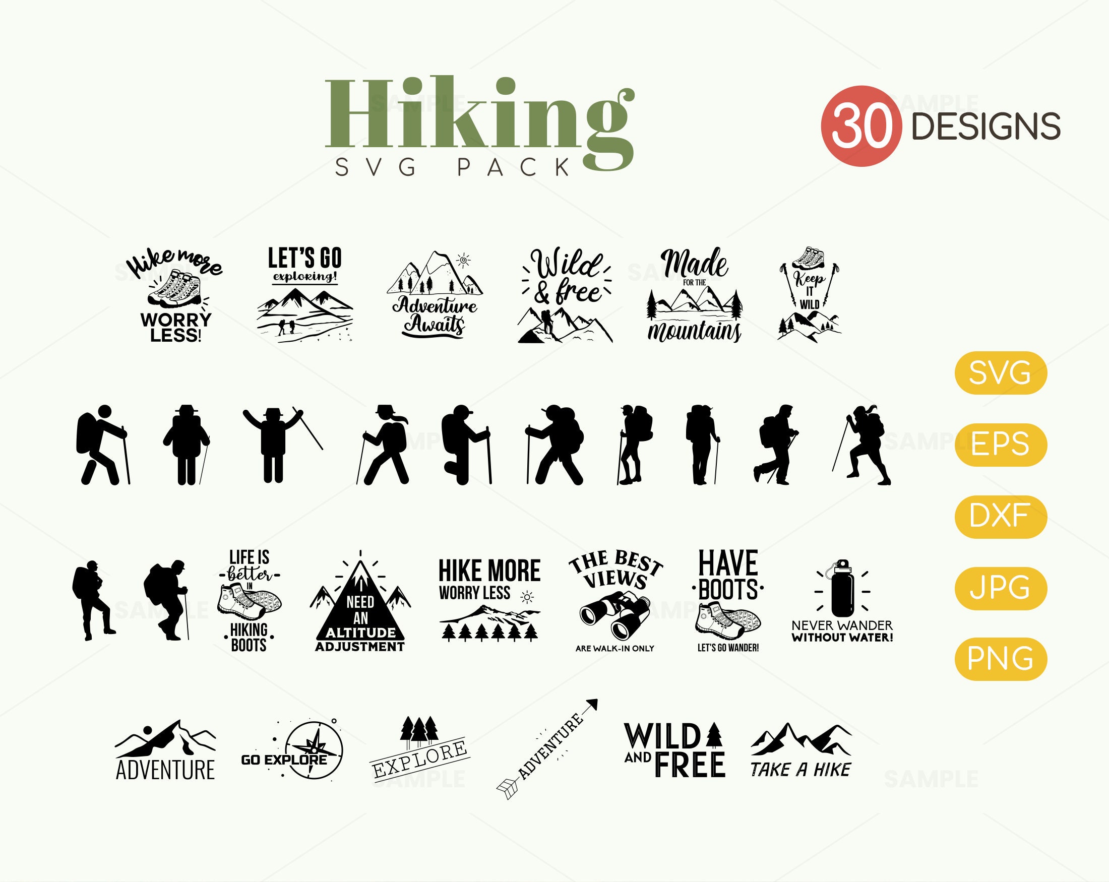 30 Hiking Svg Pack Hiking Svg Bundle Adventure Svg Cut Files Hiking