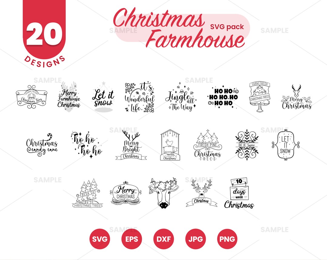 20 Christmas Farmhouse SVG Bundle | Clipart Cut Files Vector, Farmhouse ...