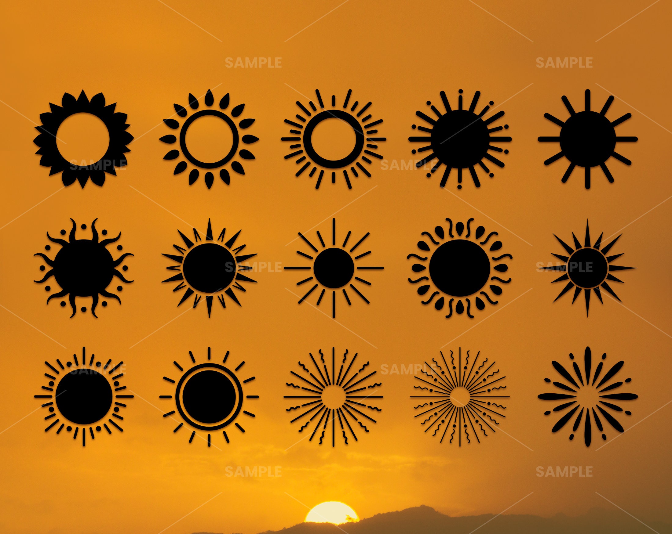 30 Sun Cricut, Sun Cut File, Sun Silhouette, Digital Cut Files, Dxf ...