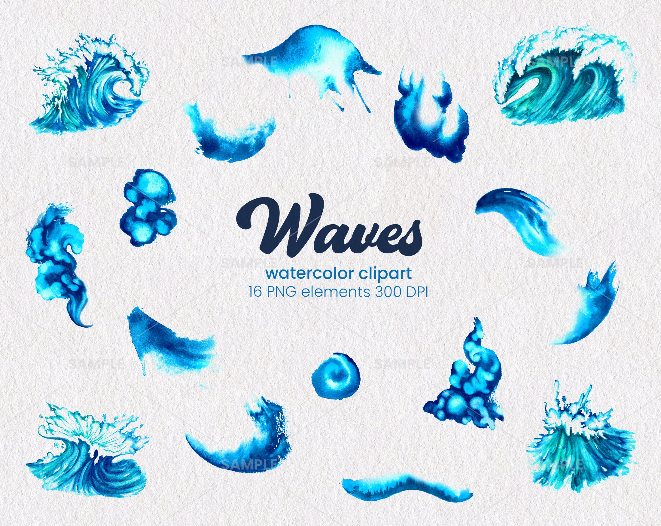 Watercolor Wave Bundle | Watercolor Ocean Waves Clipart, Summer ...
